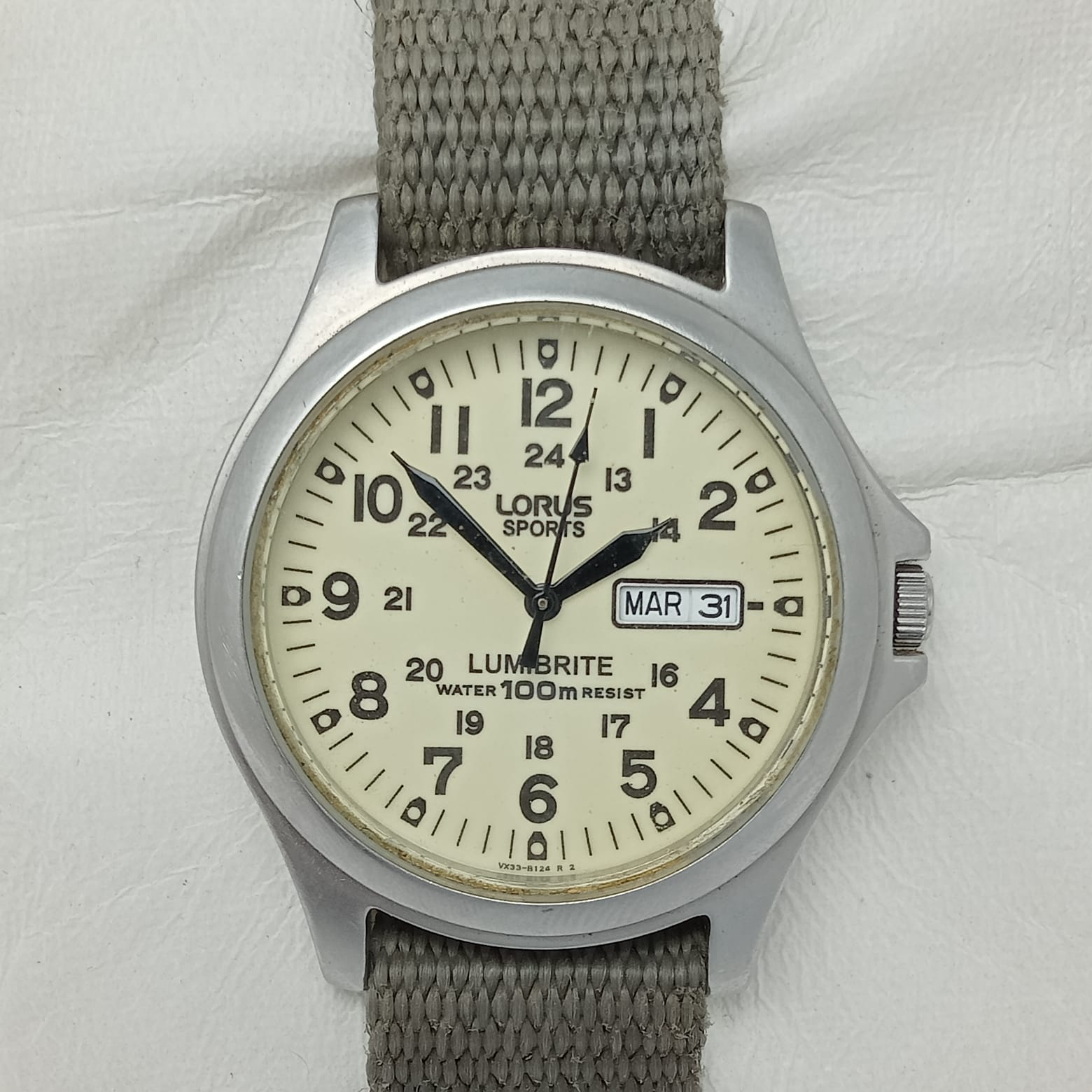 Seiko Lorus Sports Lumibrite Railway Time VX33-X068 Men’s Military Watch