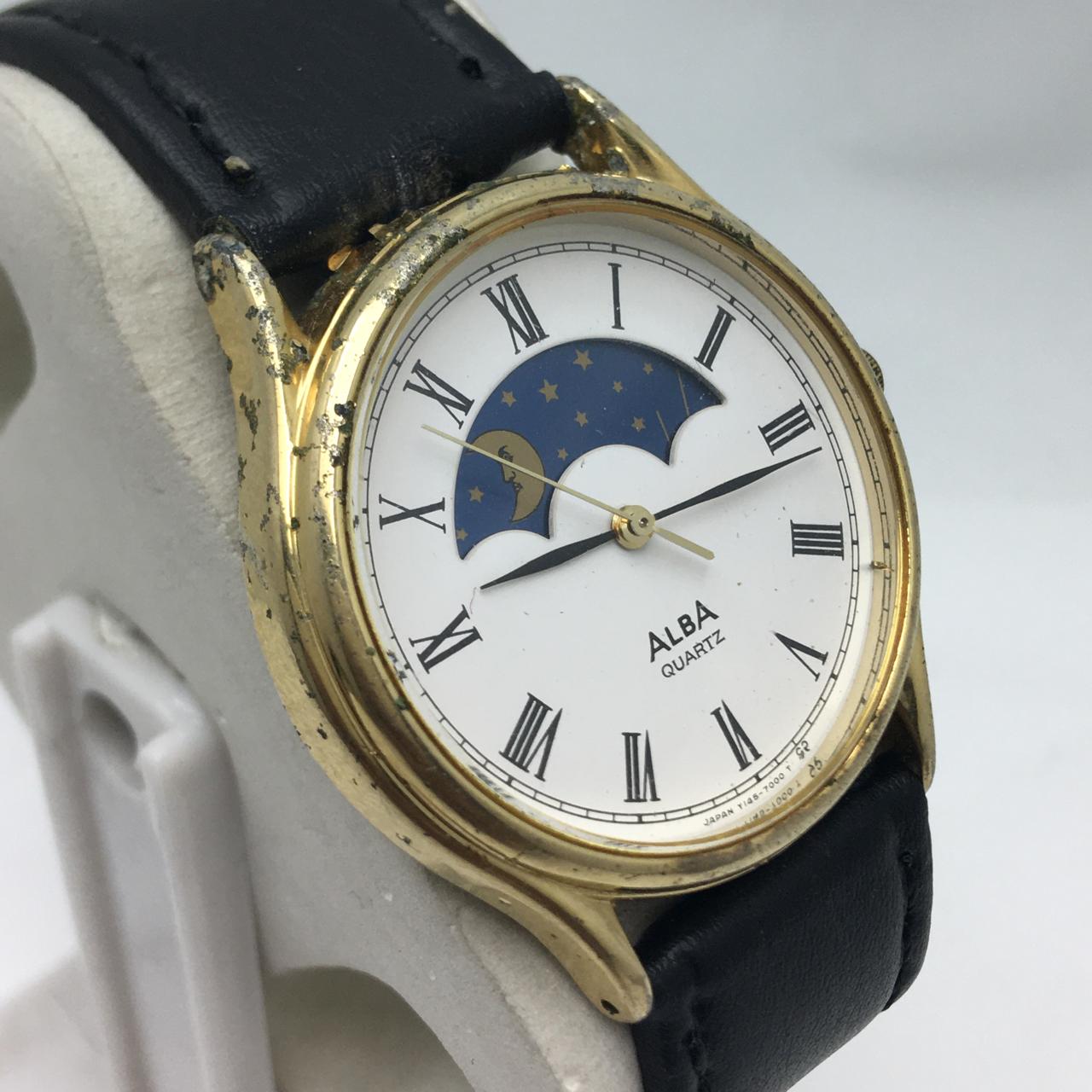 Seiko Alba Y145-7000 Moon Phase Quartz Vintage Men's Watch ABI222AMD3