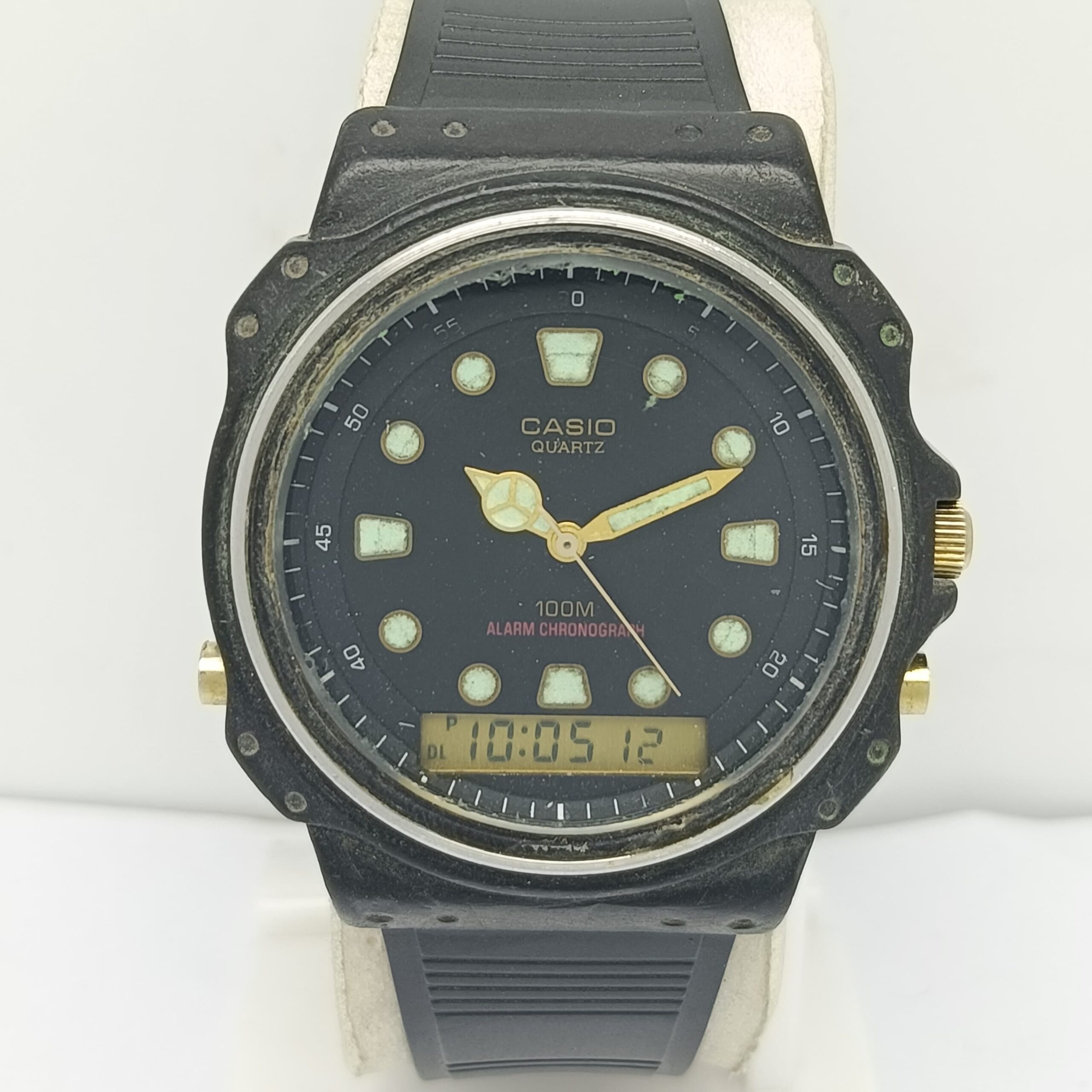 Casio AQ-100W Alarm Chronograph Ana Digi 740 Quartz Diver Vintage Men’s ...